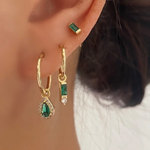 Emerald Green Dangle Earrings, Ear Stacks, 925 Sterling Silver Drop ...