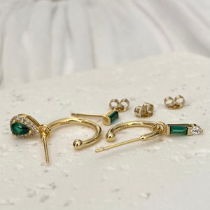 Emerald Green Dangle Earrings, Ear Stacks, 925 Sterling Silver Drop ...