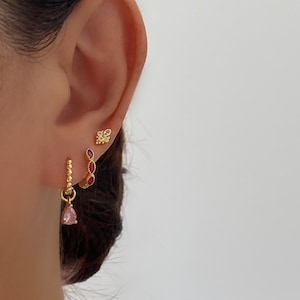 Pink Marquise Gold Hoop Earring Set, 3 Pairs Earring Set, Pink Teardrop ...