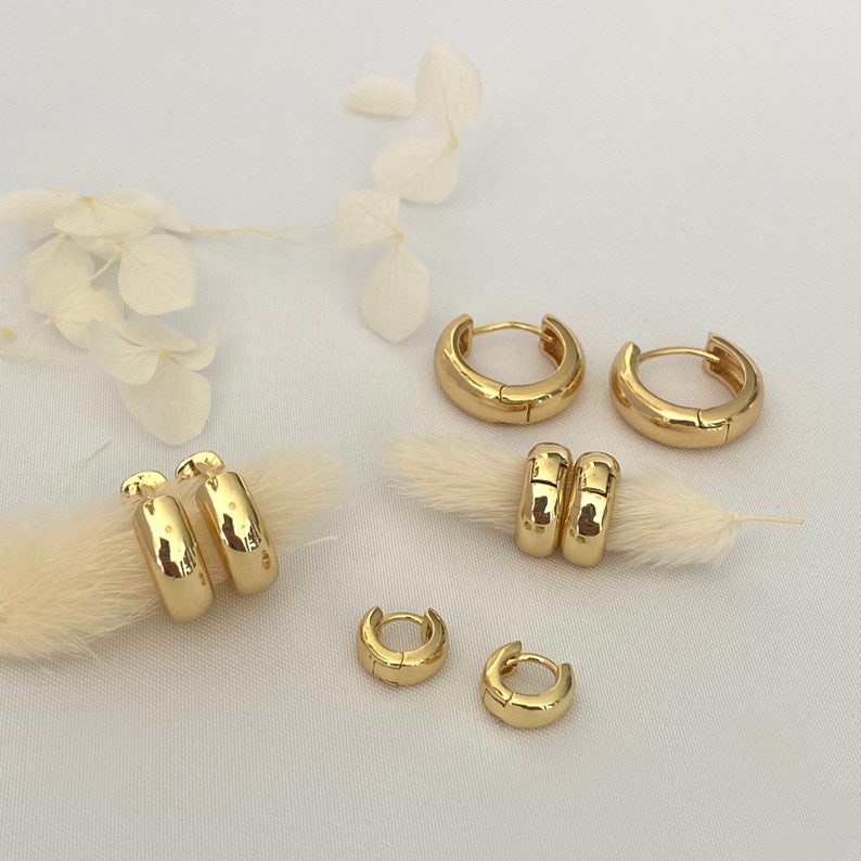 Gold Plated Chunky Huggie Hoop Earrings, Wide Basic Hoops - Etsy Australia