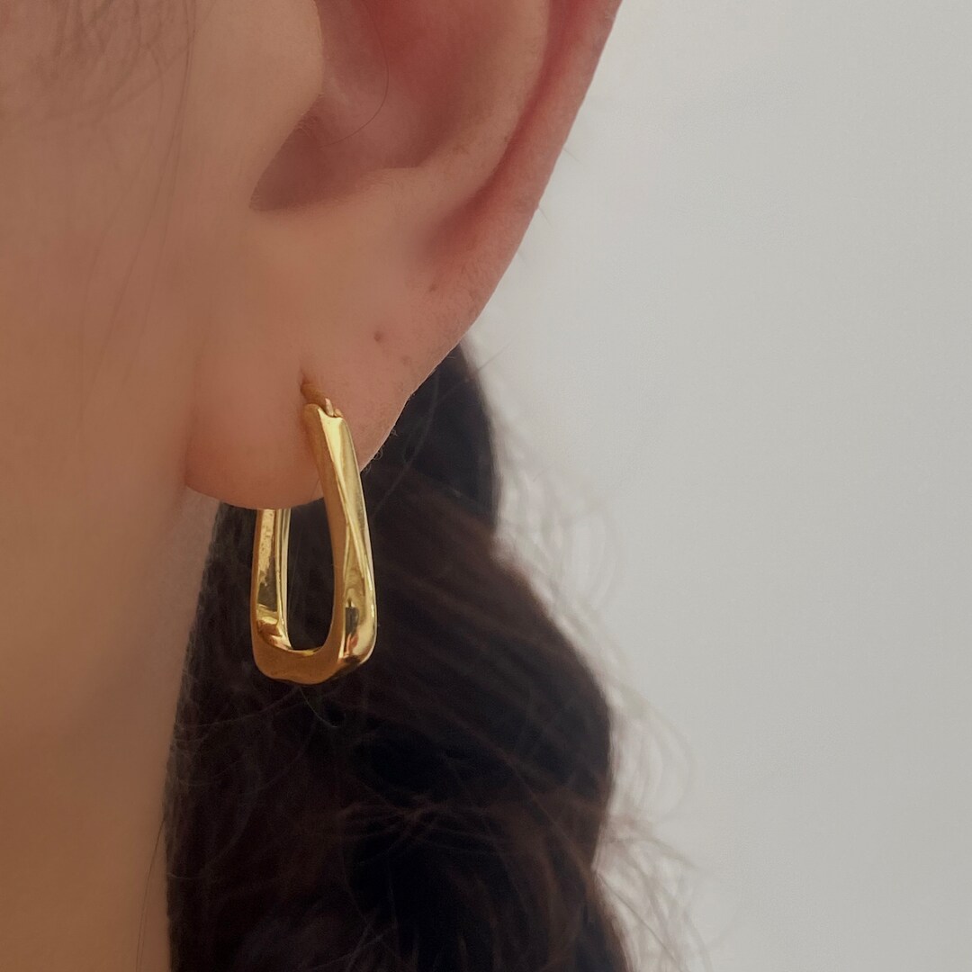 Square Gold Silver Hoop Earrings, Square Twisted Hoop, Minimalist Gold ...
