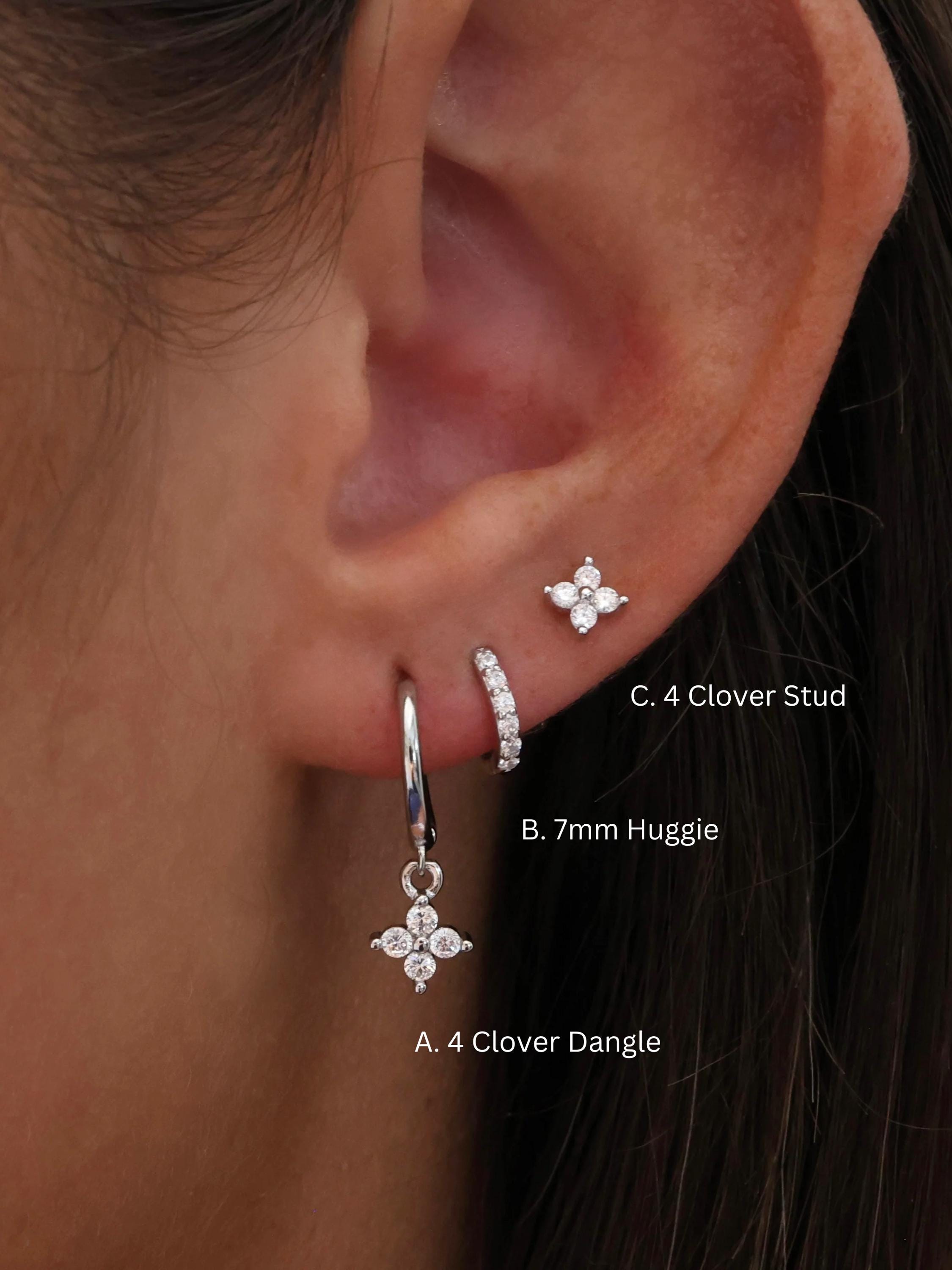 4 Clover Silver Dangle Earring Set, 925 Sterling Silver, Silver Ear ...