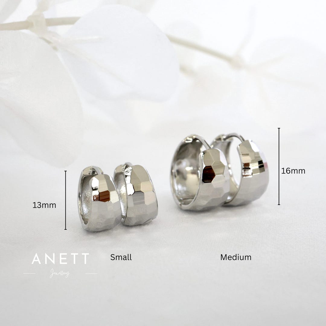 Disco Ball Silver Hoop Earrings, Thick Silver Hoop Medium Small, Chubby ...