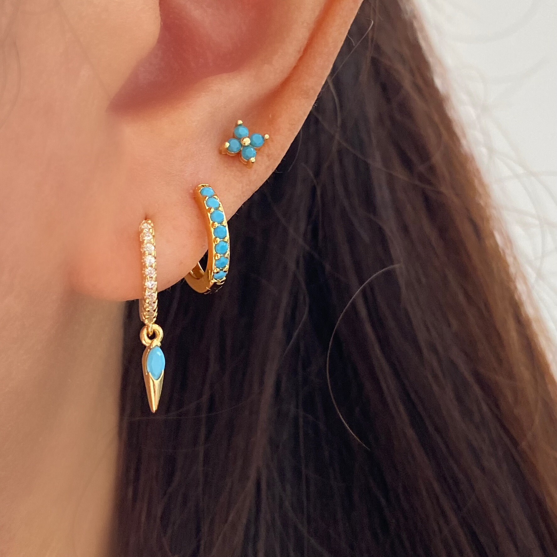 Turquoise Earrings Dainty Turquoise Drop Earrings Cubic Gold - Etsy ...