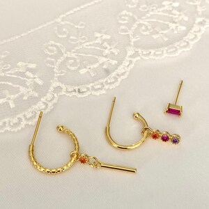 Dangly Gold Pink Ear Stack, 925 Sterling Silver 18k Gold Plated ...
