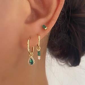 Emerald Green Dangle Earrings, Ear Stacks, 925 Sterling Silver Drop ...