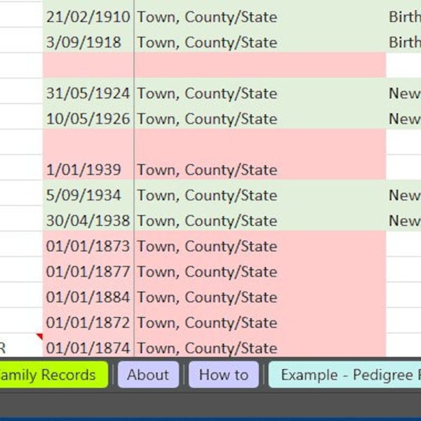 Genealogy Family Tree Keep Track of Your Records (spreadsheet) - Etsy