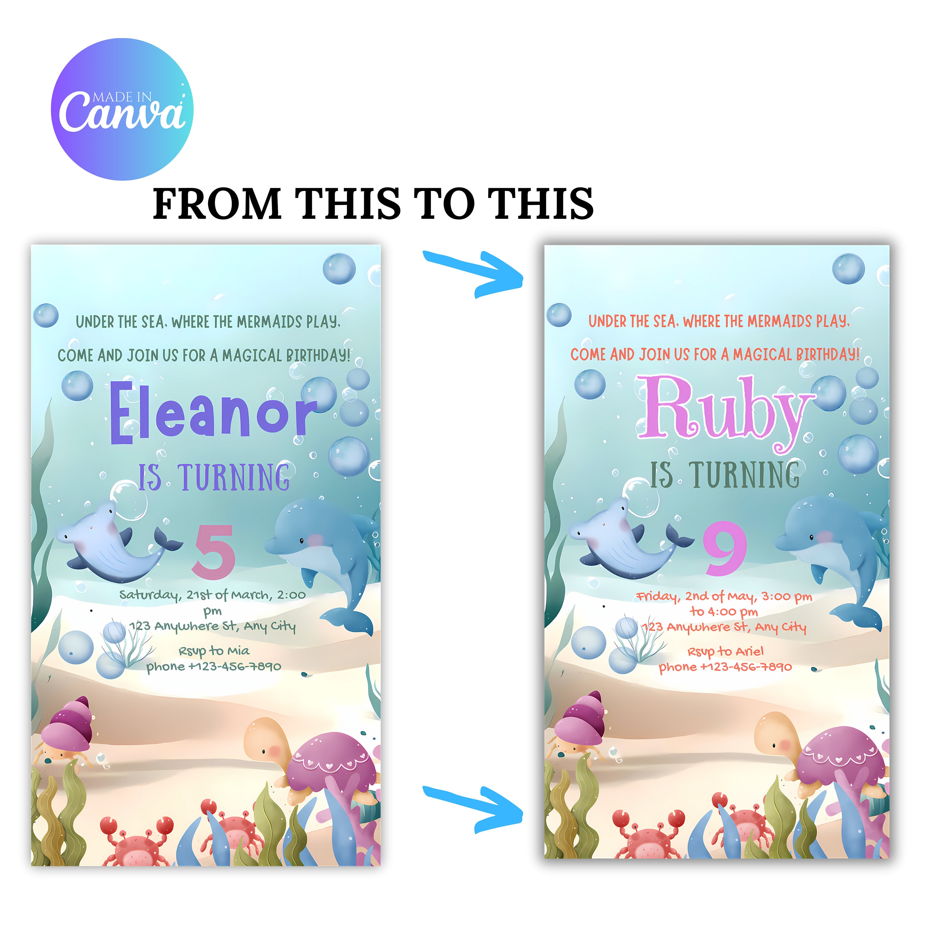 Editable Ocean Birthday Invitation Under the Sea Birthday Invite Ocean ...