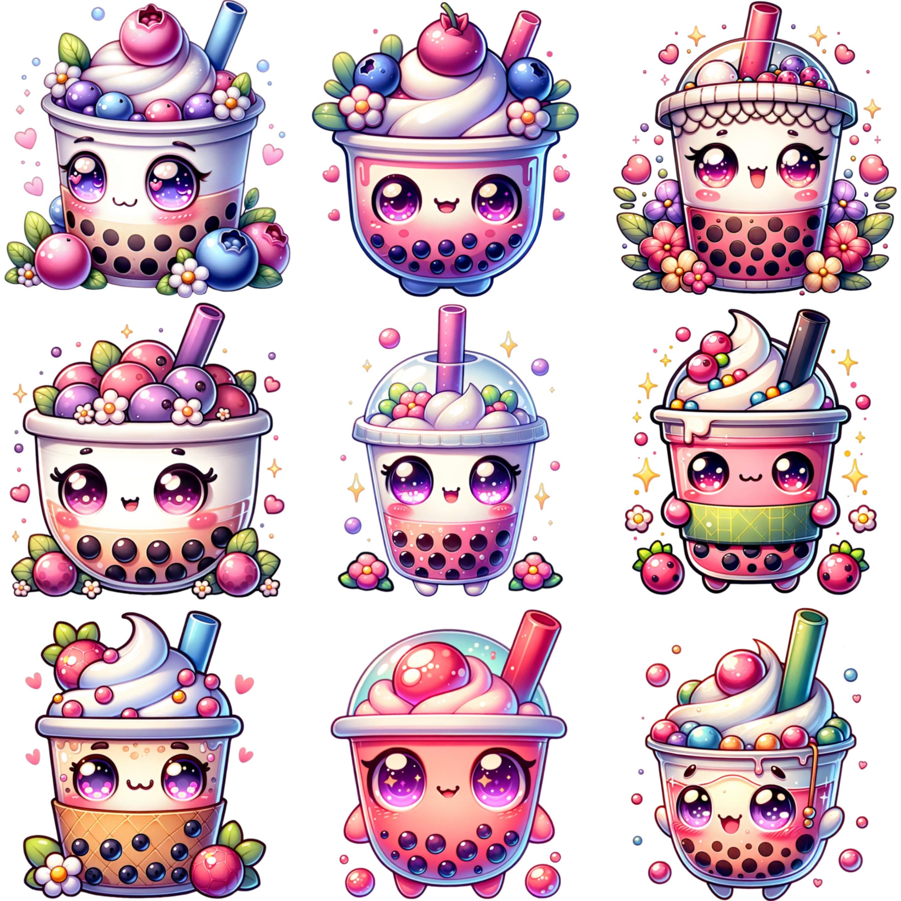 20 Stickers Clipart, Bobatea, Boba Tea Clipart, Pink Boba Tea Clipart ...
