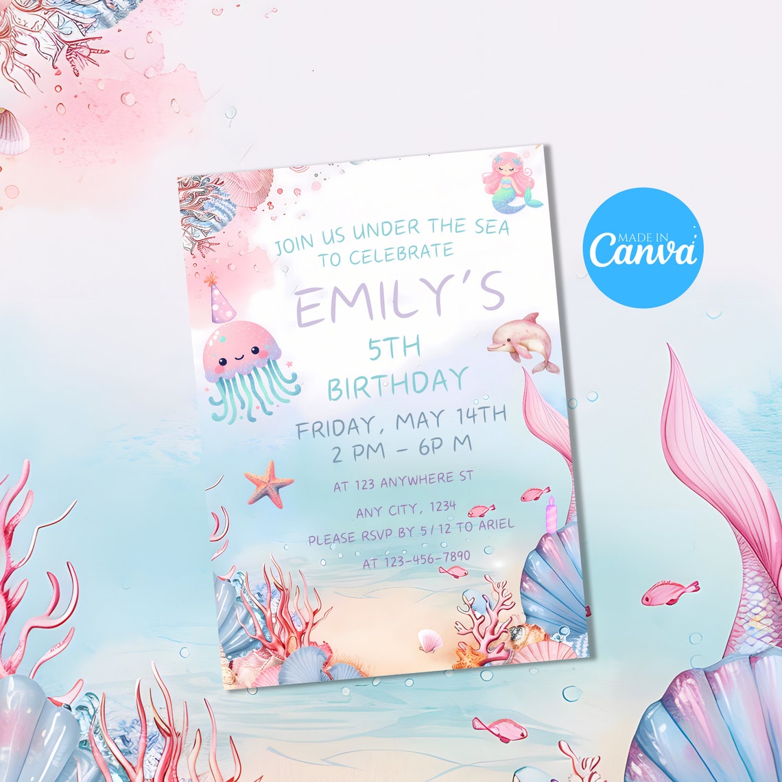 Editable Mermaid Birthday Invitation Under the Sea Birthday Invite ...