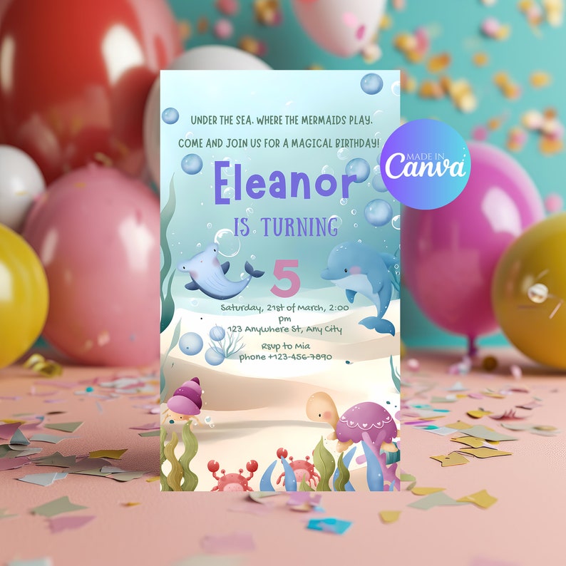 Editable Ocean Birthday Invitation Under the Sea Birthday Invite Ocean ...