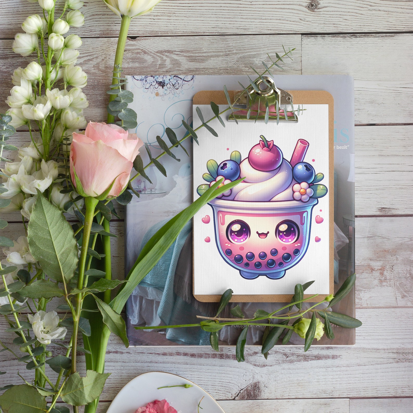 20 Stickers Clipart, Bobatea, Boba Tea Clipart, Pink Boba Tea Clipart ...