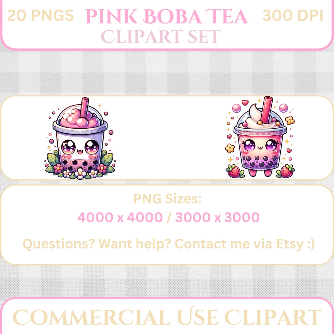 20 Stickers Clipart, Bobatea, Boba Tea Clipart, Pink Boba Tea Clipart ...