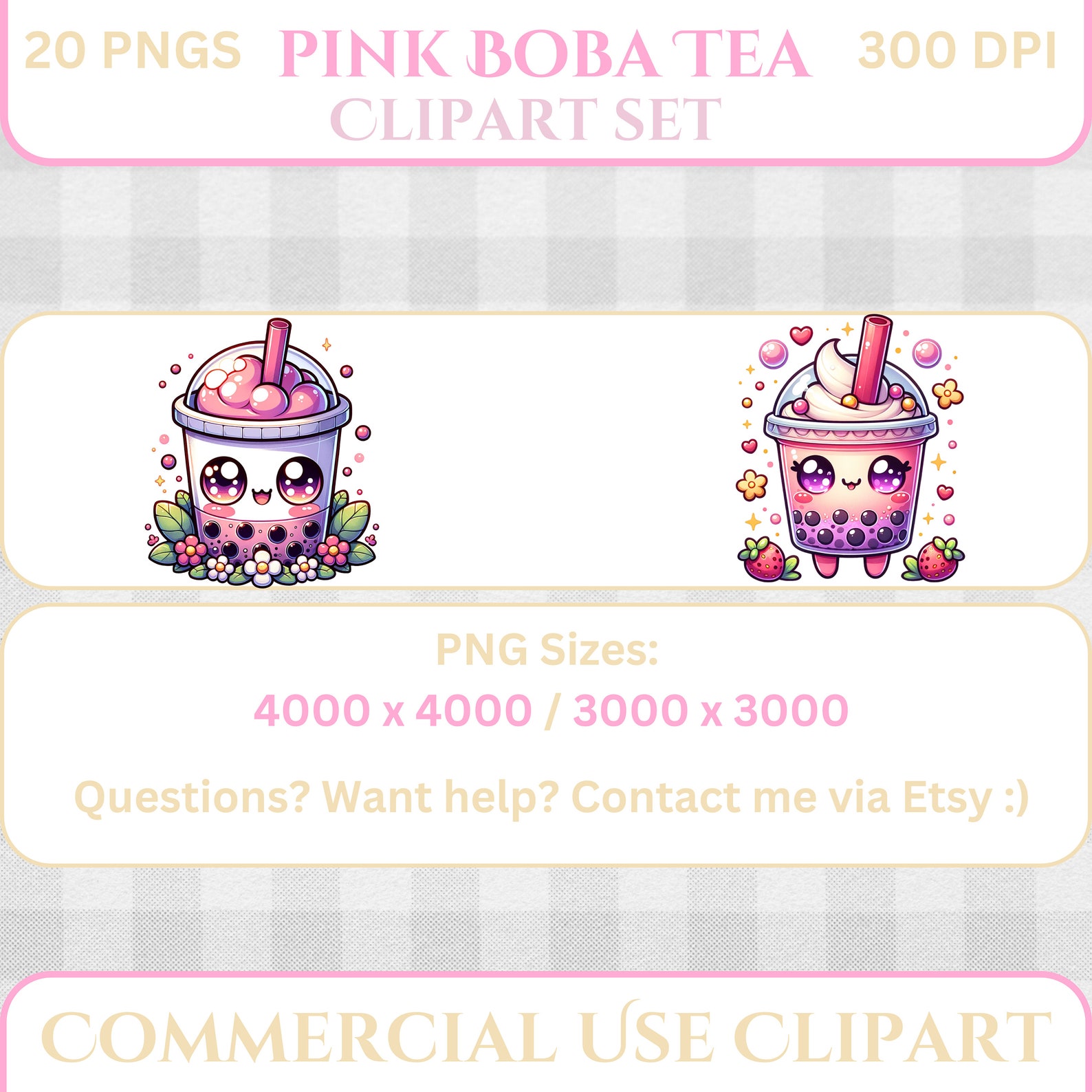 20 Stickers Clipart, Bobatea, Boba Tea Clipart, Pink Boba Tea Clipart ...