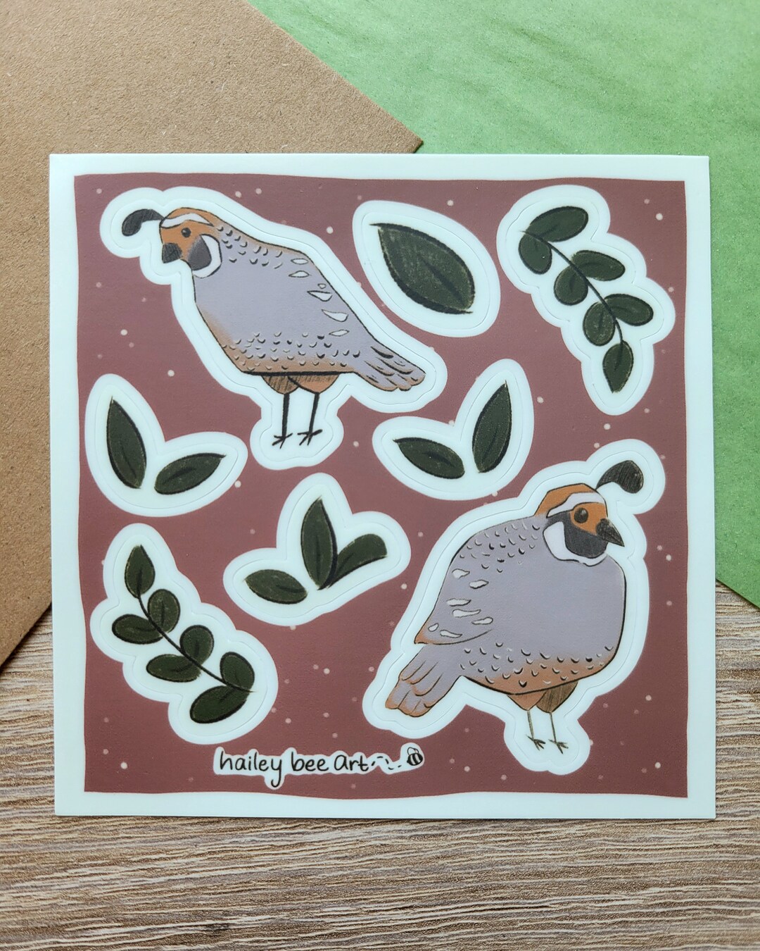 Quail and Leaves Matte Vinyl Sticker Sheet - Etsy