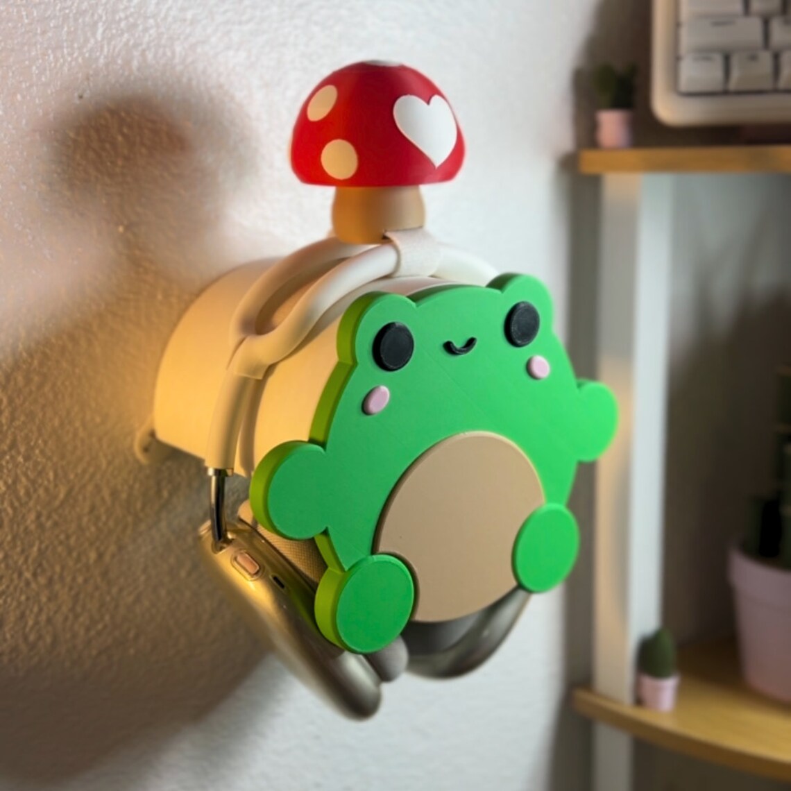 Headphone Stand & Wall Shelf Mushroom Frog Headphone Holder ( 3 in 1 ...
