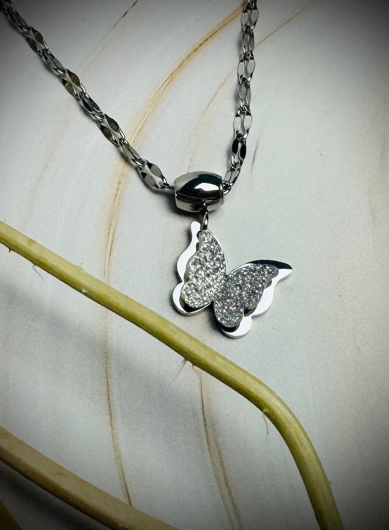 Silver/chain With Butterfly/stainless Steel/necklace/gift/free Shipping ...
