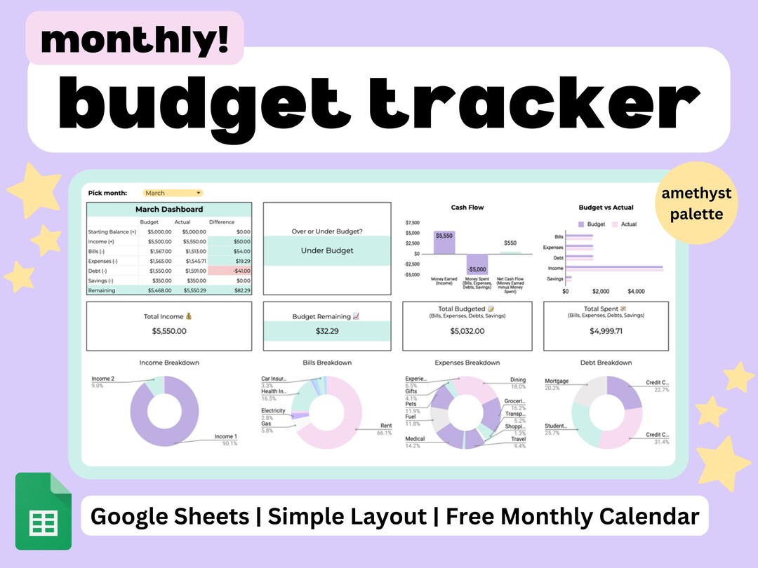 Monthly Budget Tracker Instant Download Amethyst Palette - Etsy