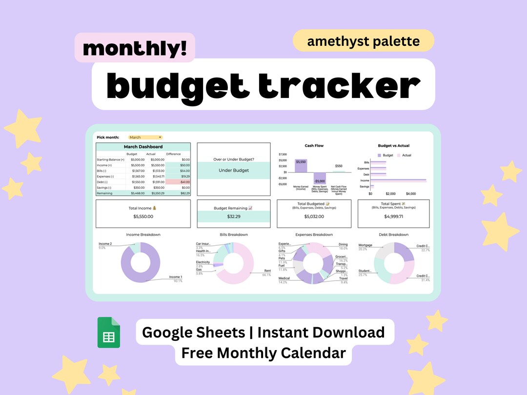 Monthly Budget Tracker - Instant Download - Amethyst Palette - Etsy