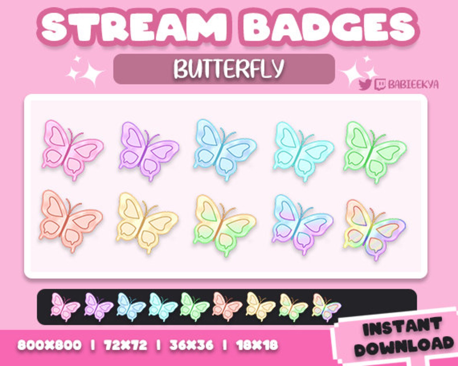 Butterfly Badges for Twitch , Kick, Discord | Instant Download | Bit ...