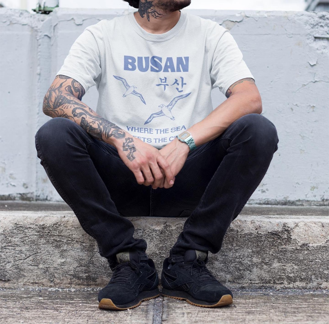 Korea Busan Shirt, Seagull Shirt, Korean Outfits, Mens Korean Fashion ...