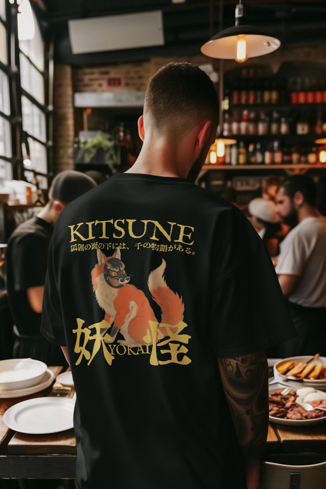Japanese Yokai Kitsune Mask Shirt, Japanese Fox Tee, Harajuku Fashion ...