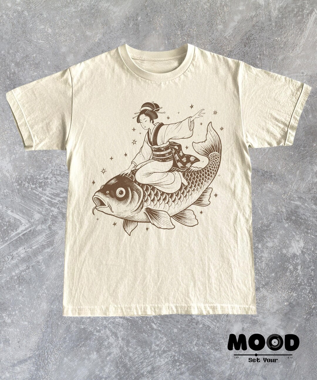 Geisha Riding Koi Fish Tattoo Shirt, Japanese Aesthetics, Retro Funny ...
