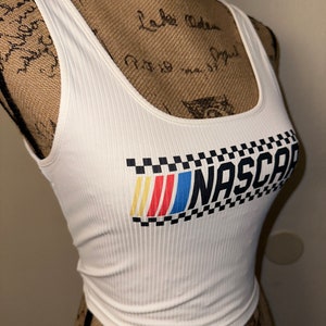 NASCAR Shirt, Racing Tank Top, White Summer Crop Top, Country Concert ...