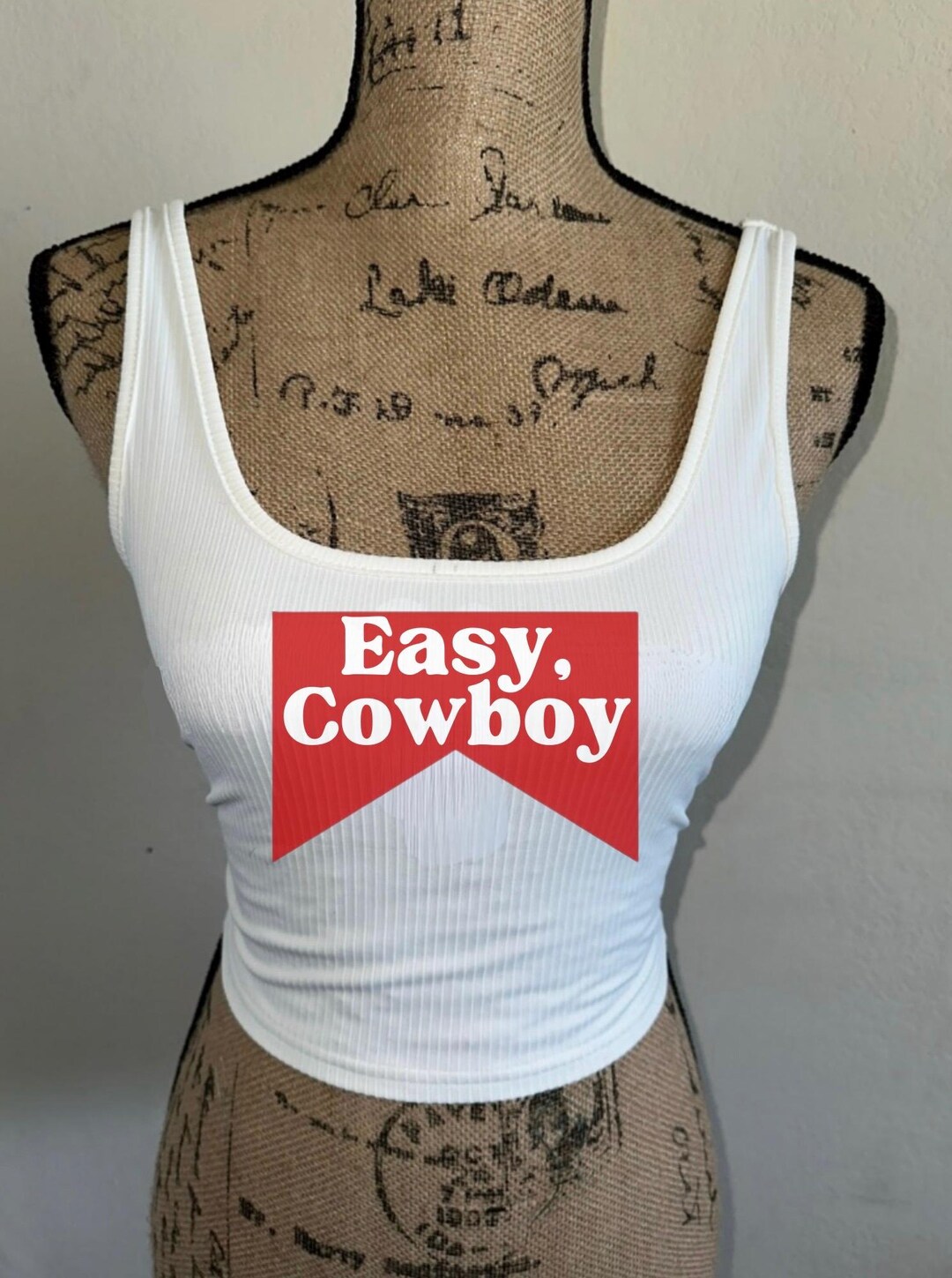 Easy, Cowboy Tank Top, White Summer Crop Top, Western Wear, Country ...