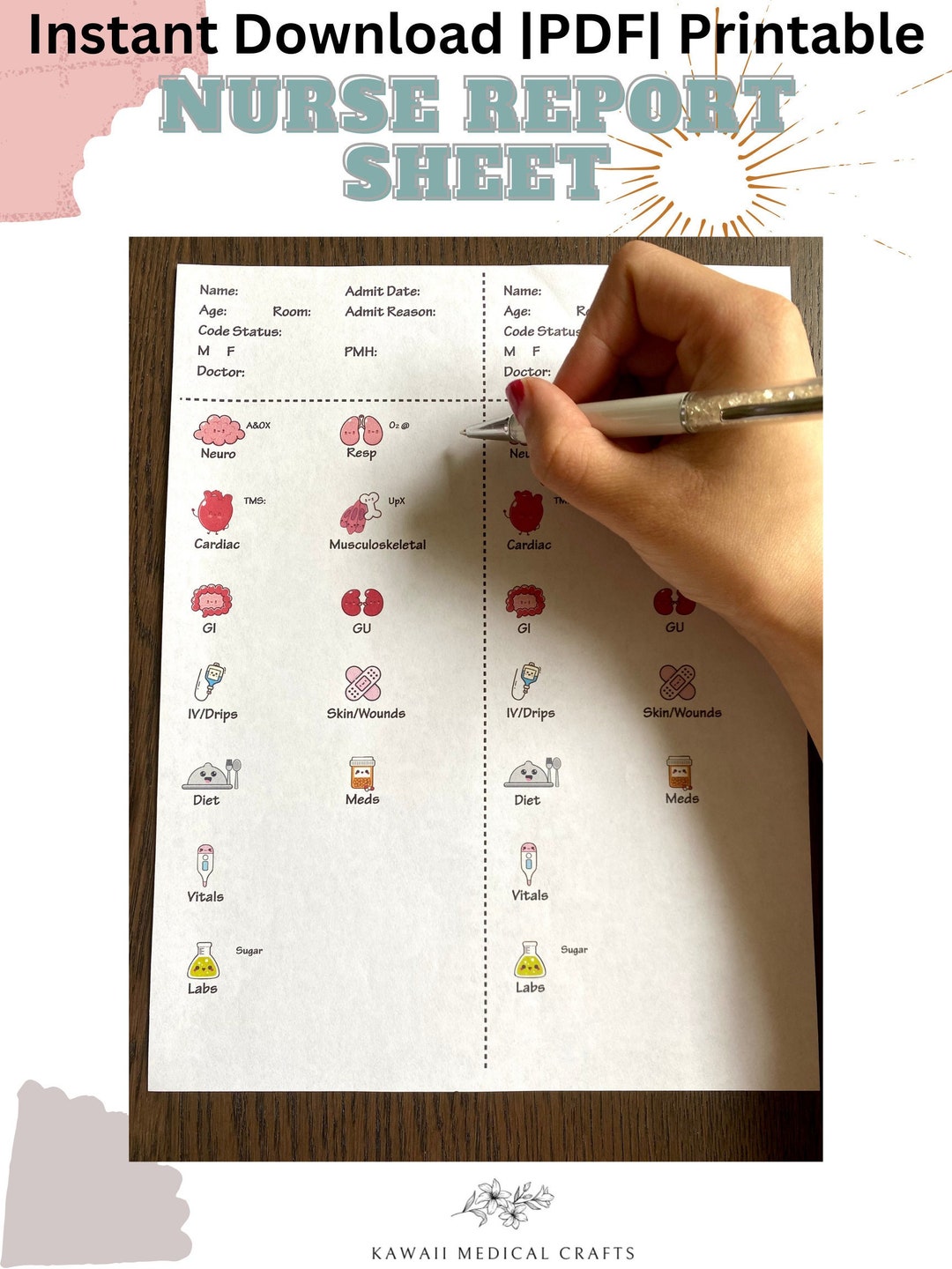 2-patient Nurse Report Sheet, ICU/PCU 2-patient Report Sheet, Converts ...