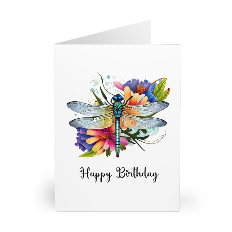 Printable Dragonfly Card, Watercolor Birthday Dragonfly Card, Folded ...