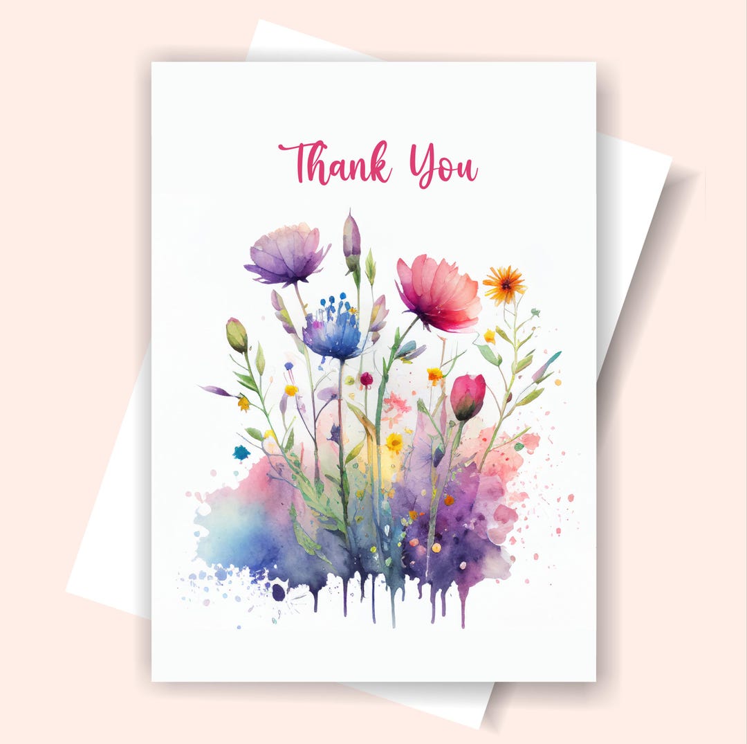 Printable Thank You Wildflower Card, Thank You Card With Watercolor ...