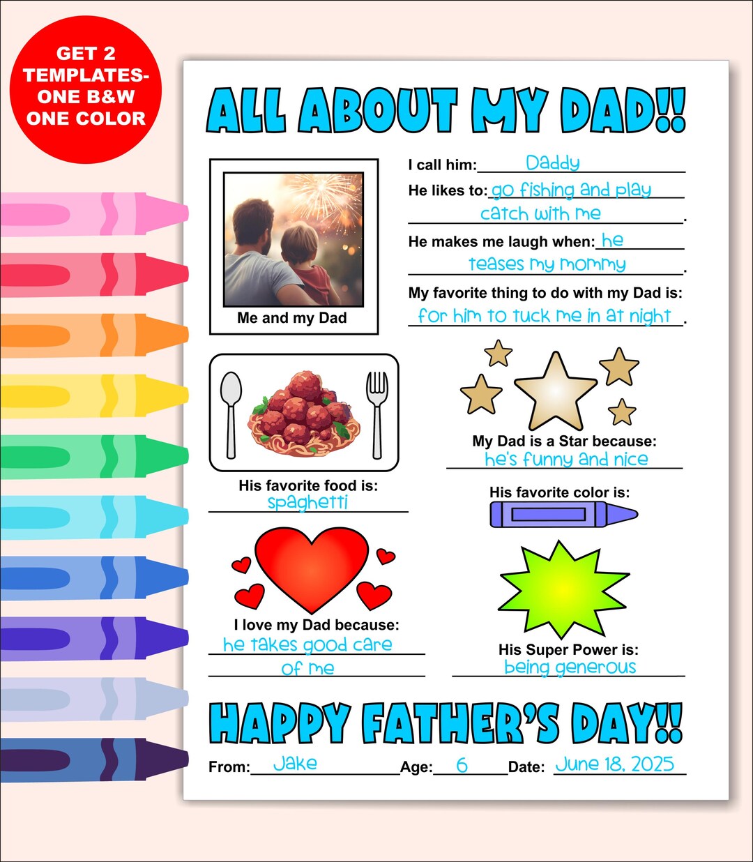 All About My Dad Printable Coloring Page, Coloring Sheet for Father's ...