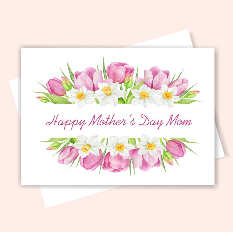 Printable Mother's Day Card With Tulips, Printable Pink Flowers Mothers ...