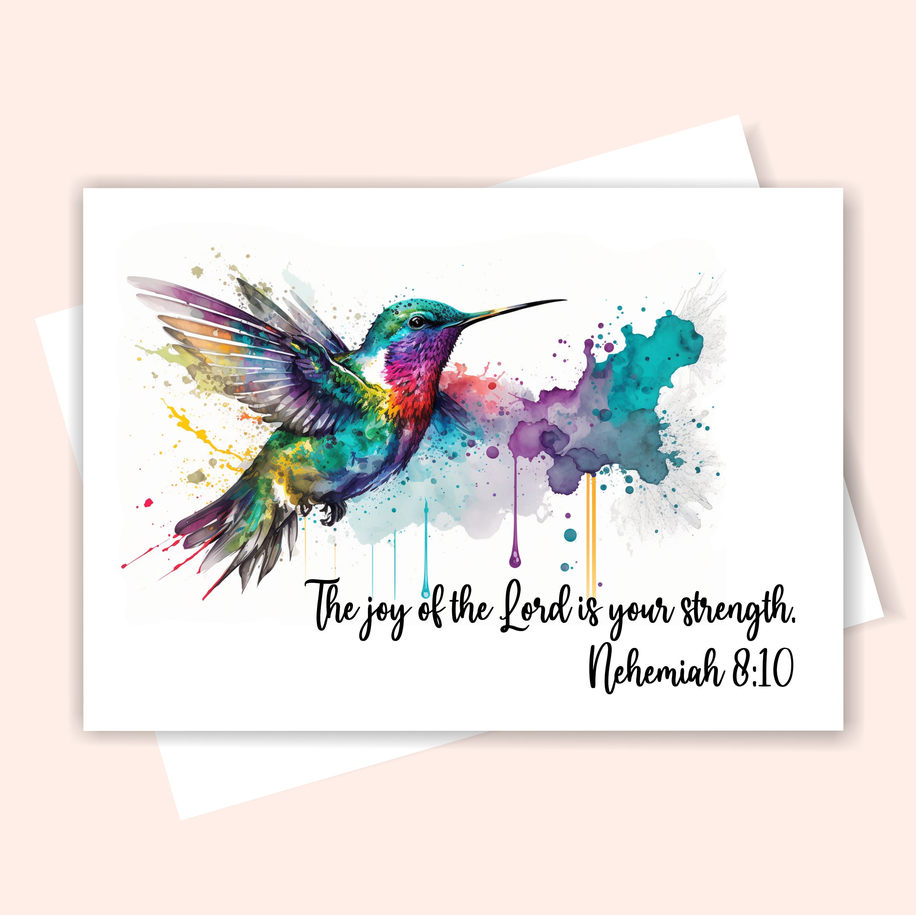 Printable Watercolor Hummingbird Card, Scripture Verse Joy of the Lord ...