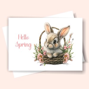 Printable Bunny Card, Hello Spring Bunny Card, Cute Bunny Card - Etsy