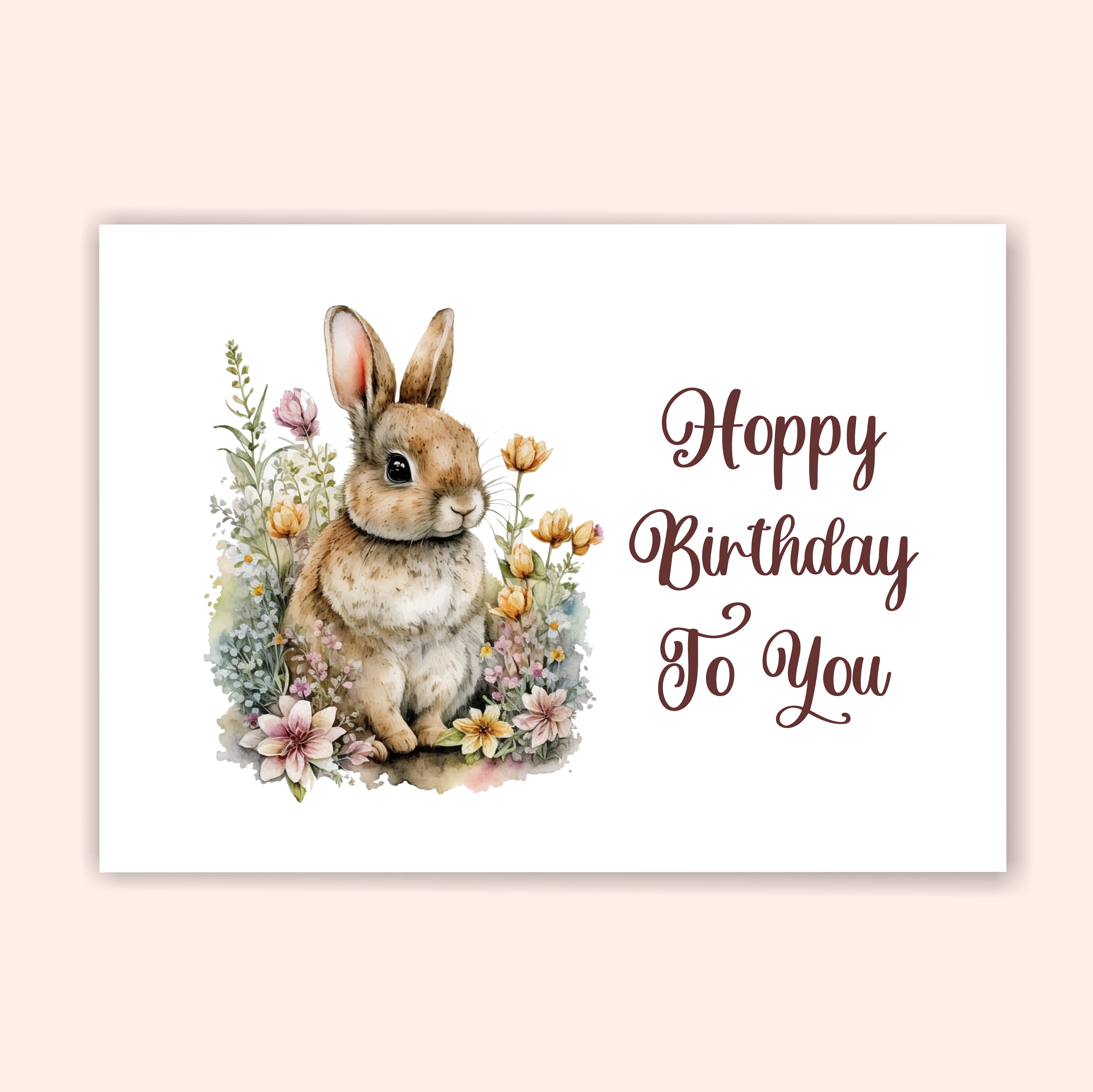 Printable Bunny Birthday Card, Bunny Rabbit Birthday Card, Child's ...