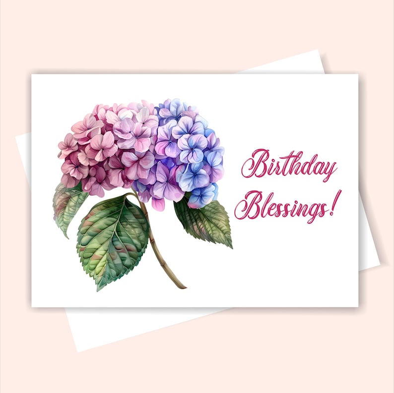 Printable Birthday Blessings Flower Card, Watercolor Birthday Floral ...