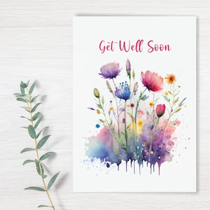 Watercolor Floral Get Well Card (digital PDF) - Etsy