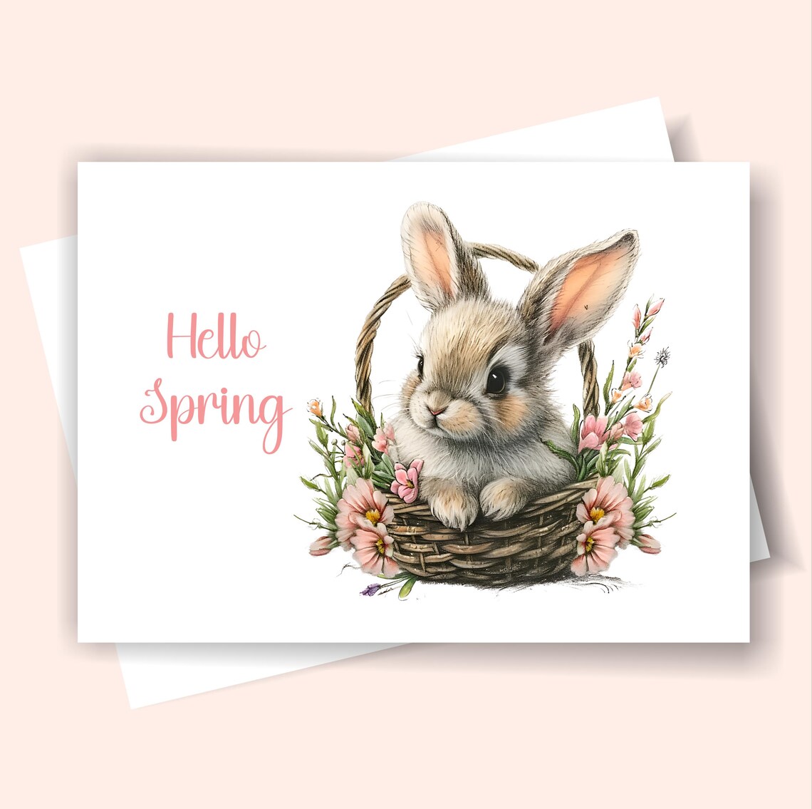 Printable Bunny Card, Hello Spring Bunny Card, Cute Bunny Card - Etsy