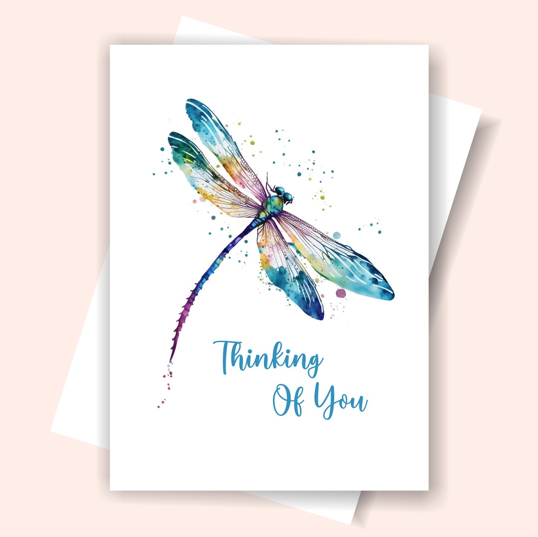 Printable Dragonfly Card, Watercolor Dragonfly Card, Colorful Dragonfly ...