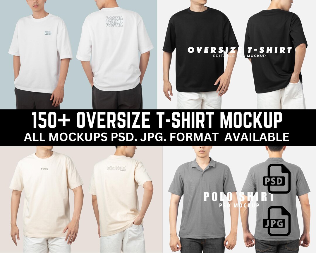150 Premium Oversize T-shirt Mockup Design Bundle, All Mockup PSD, JPG ...
