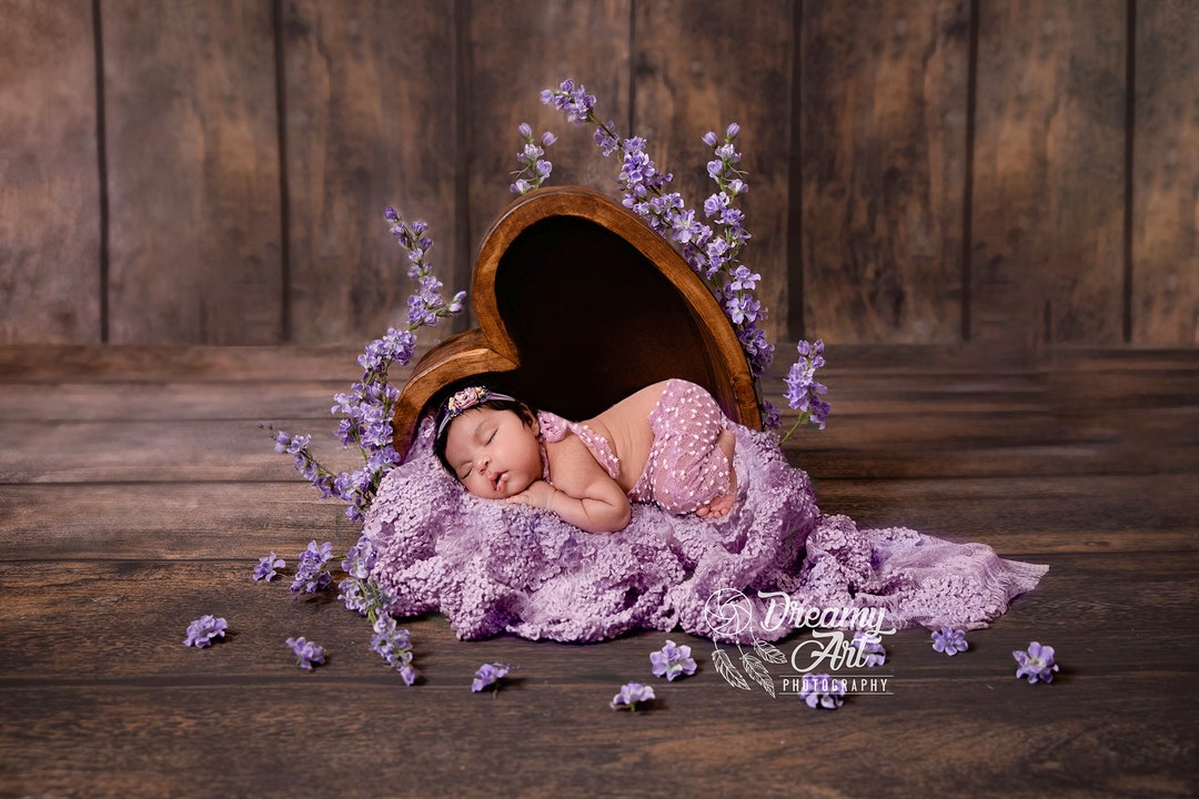 Girl Newborn Purple Flower Heart Digital Background, Purple Flower ...