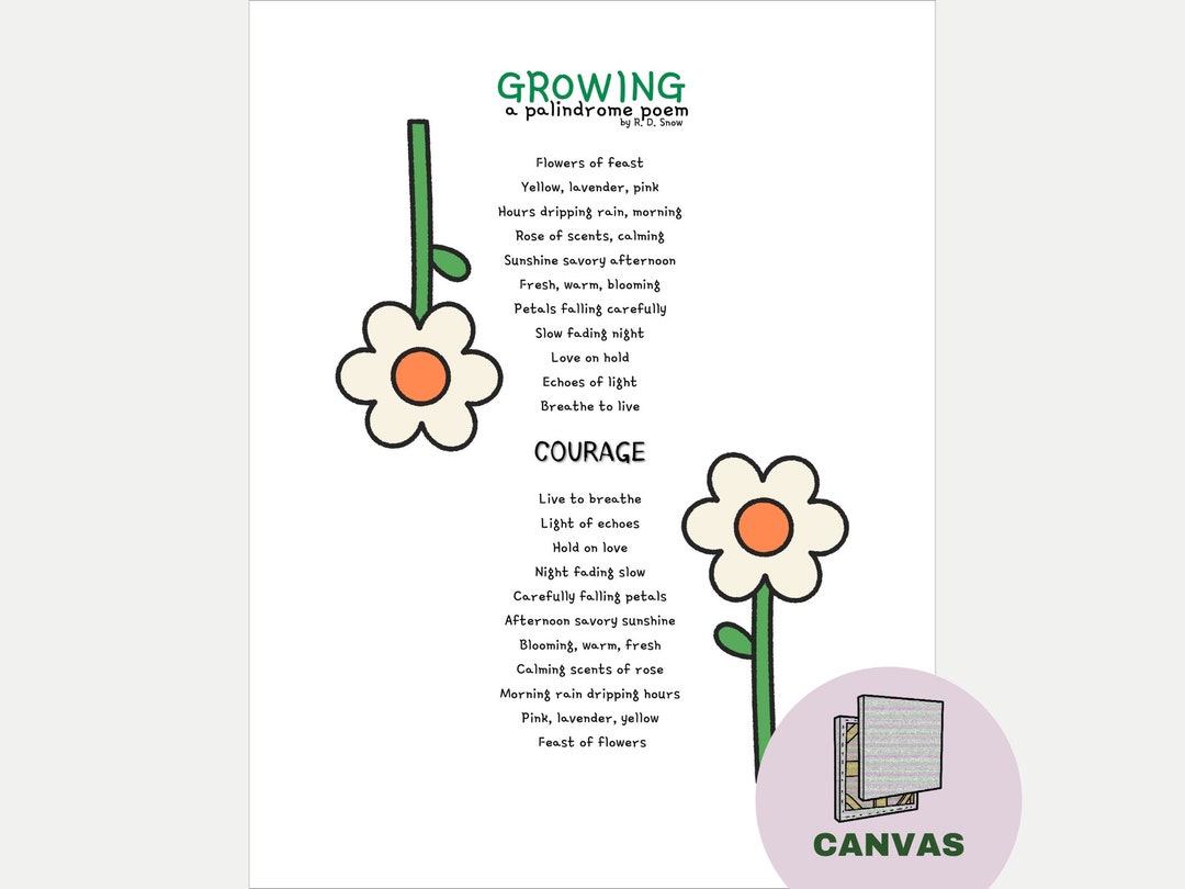Growing Palindrome Poem Spring Summer Flowers Poetry - Etsy
