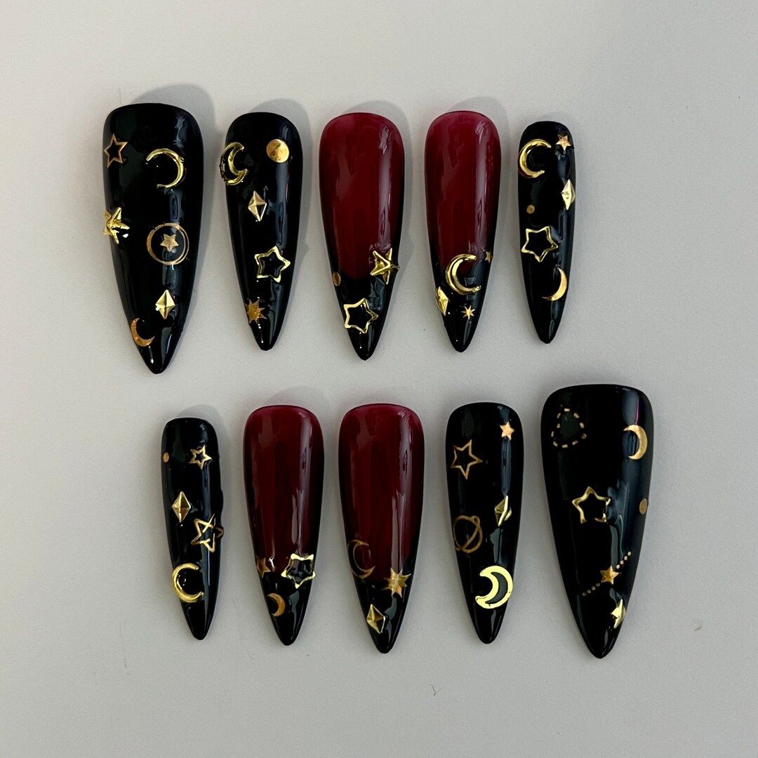Red and Black Gold Stars and Moon Galaxy Charms Emo Goth Press - Etsy