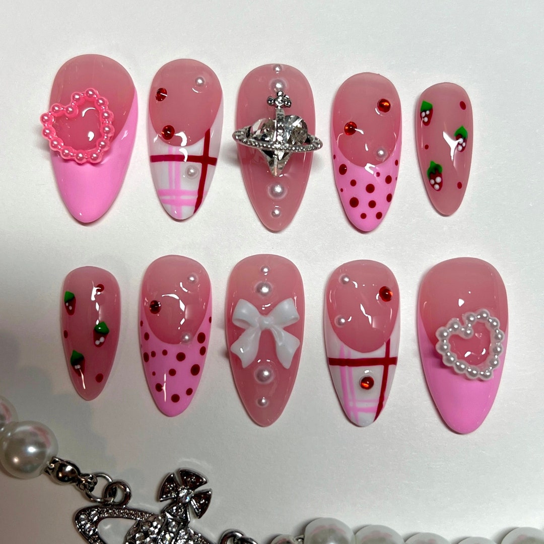 Nana Hachi Anime Inspired Strawberry Coquette Press on Nails - Etsy