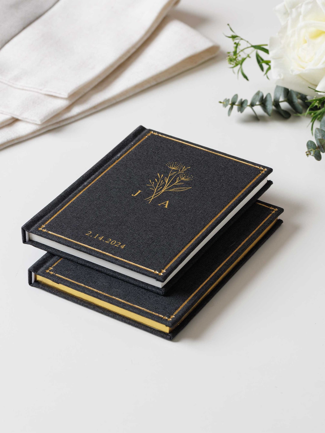 Custom Linen Vow Books Set of 2, Couple Engagement Gift for Lovers ...