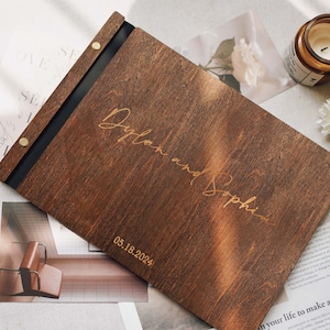 Wooden Wedding Guest Book, Engraved Guest Book, Wedding Hand Draw Guest ...