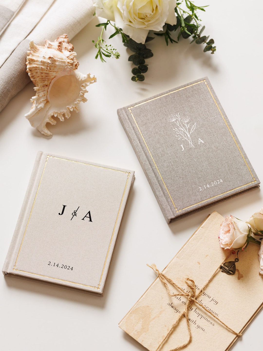 Custom Linen Vow Books Set of 2, Couple Engagement Gift for Lovers ...