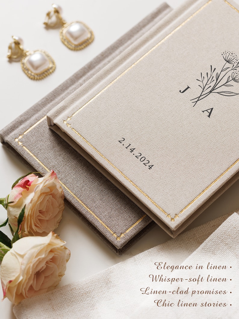 Custom Linen Vow Books Set of 2, Couple Engagement Gift for Lovers, Wedding Ceremony Vow ...